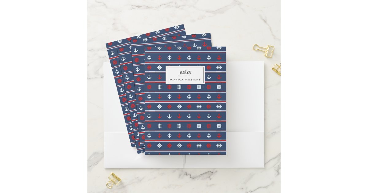 Red White And Blue Nautical Pattern Pocket Folder | Zazzle