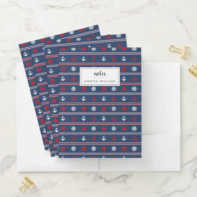 Red White And Blue Nautical Pattern Pocket Folder | Zazzle