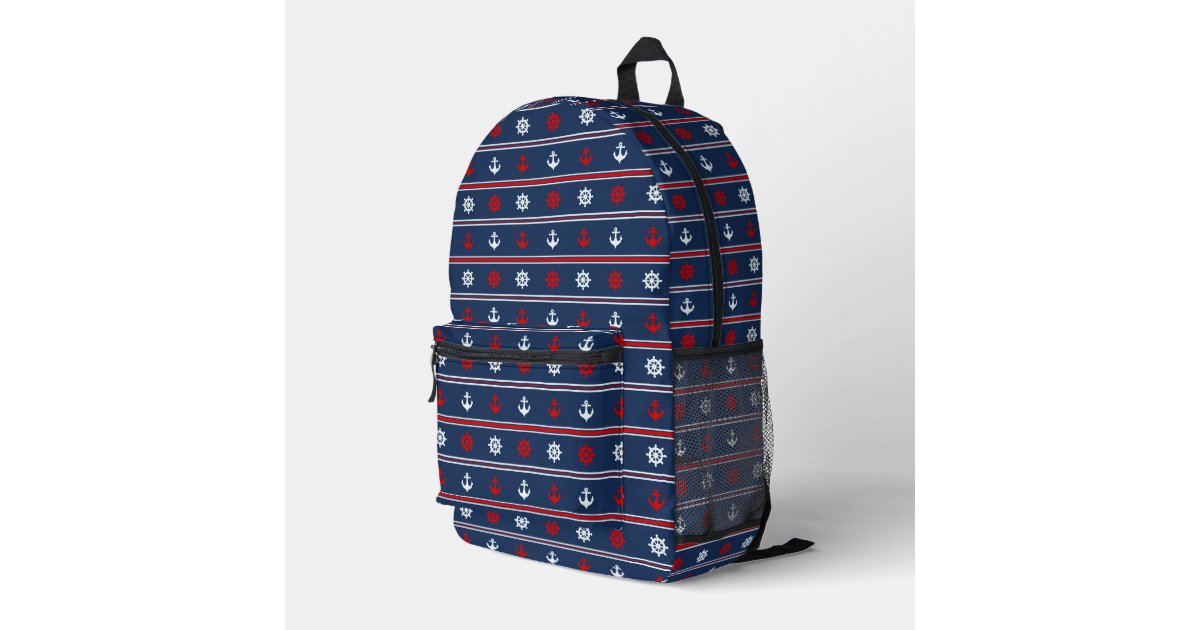 Red White And Blue Nautical Pattern Printed Backpack | Zazzle