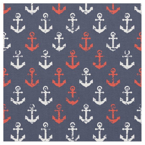 Roped Seashell Nautical Navy | White Pattern Fabric | Zazzle