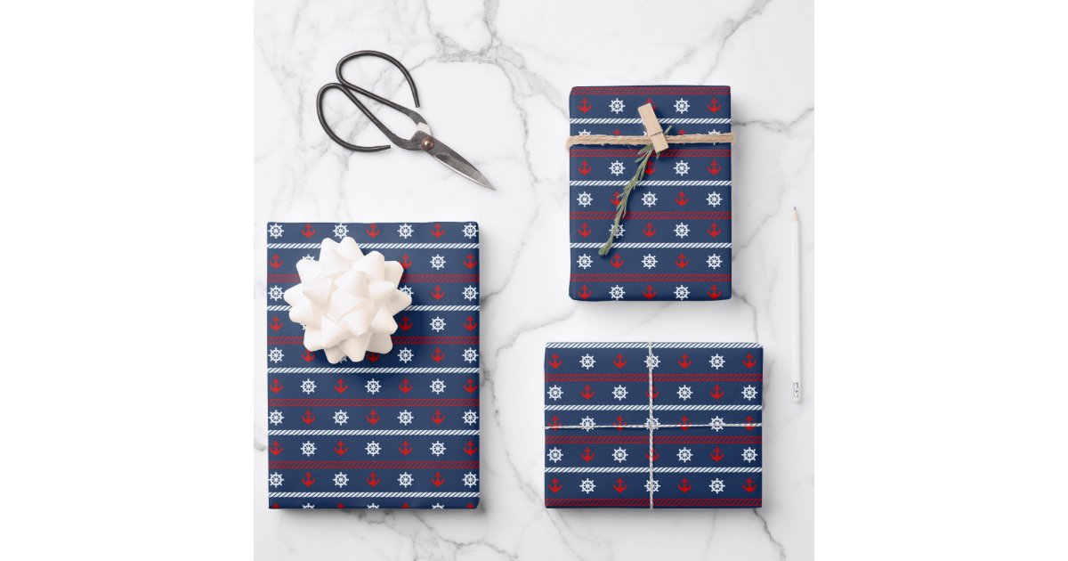 Red White And Blue Ocean Pattern Wrapping Paper Sheets | Zazzle