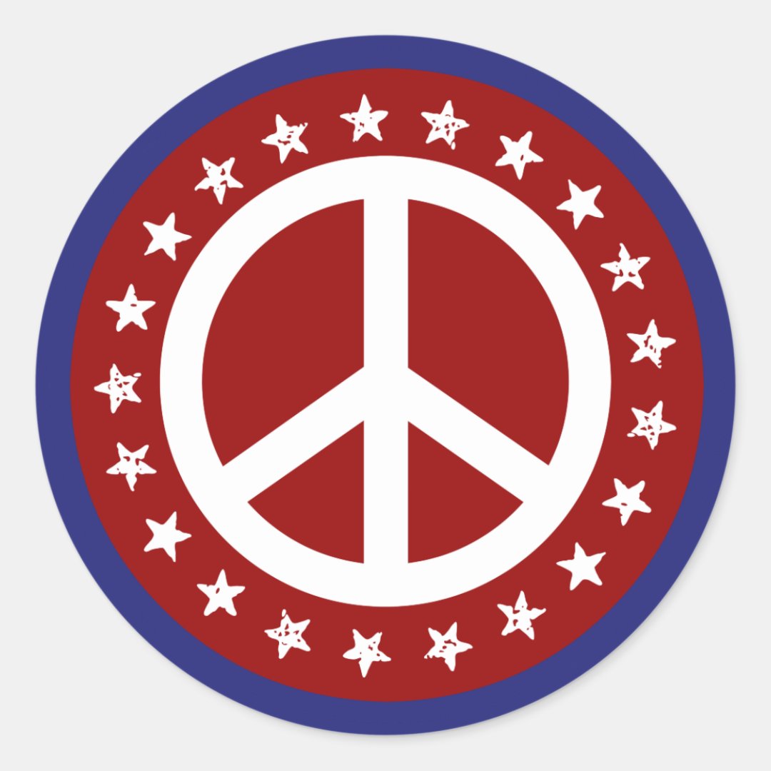 Red White and Blue Peace Sign and Stars Classic Round Sticker | Zazzle