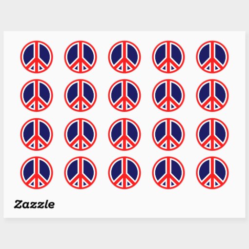 Red, White, and Blue Peace Sign Classic Round Sticker | Zazzle