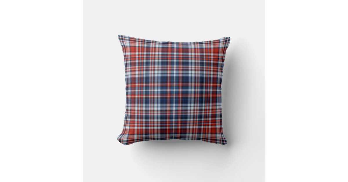 Red White and Blue Plaid Throw Pillow | Zazzle