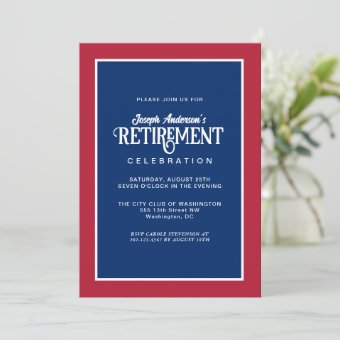 Red White and Blue Simple Elegant Retirement Party Invitation | Zazzle