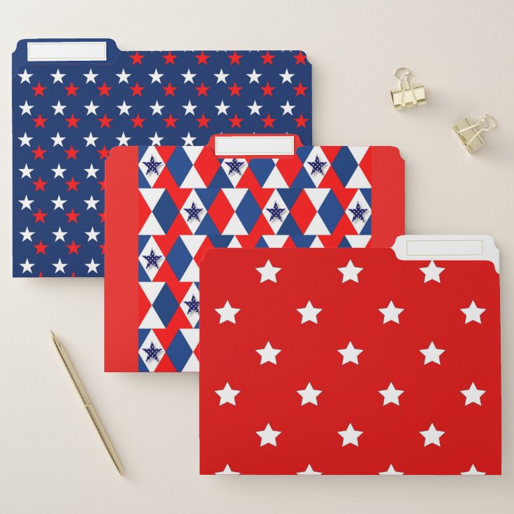 Red White and Blue Star Patterns File Folder | Zazzle