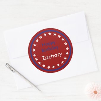 Red White and Blue Stars Happy Birthday Classic Round Sticker | Zazzle