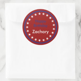 Red White and Blue Stars Happy Birthday Classic Round Sticker | Zazzle