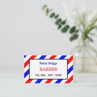 Red White and Blue Stripes Barber Business Card | Zazzle