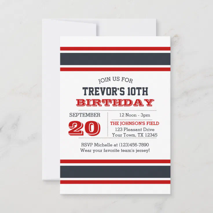 Red White and Blue Team Birthday Invitation | Zazzle