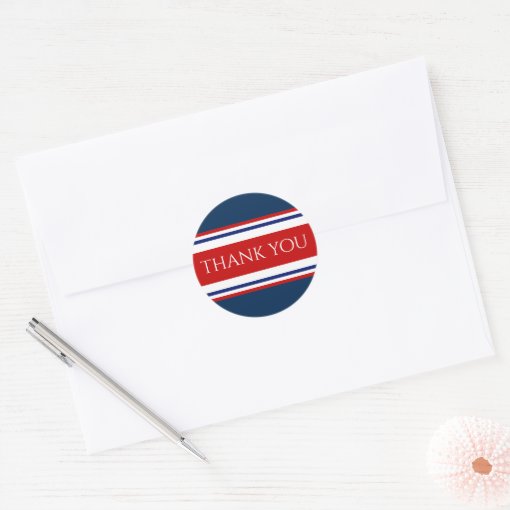 Red White and Blue Thank You Classic Round Sticker | Zazzle