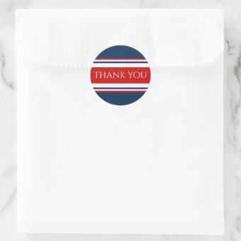 Red White and Blue Thank You Classic Round Sticker | Zazzle