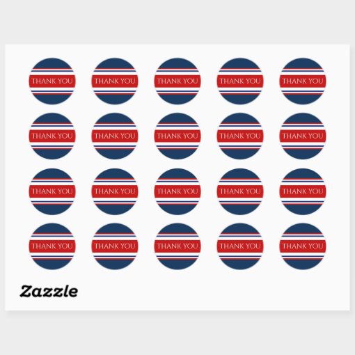 Red White and Blue Thank You Classic Round Sticker | Zazzle
