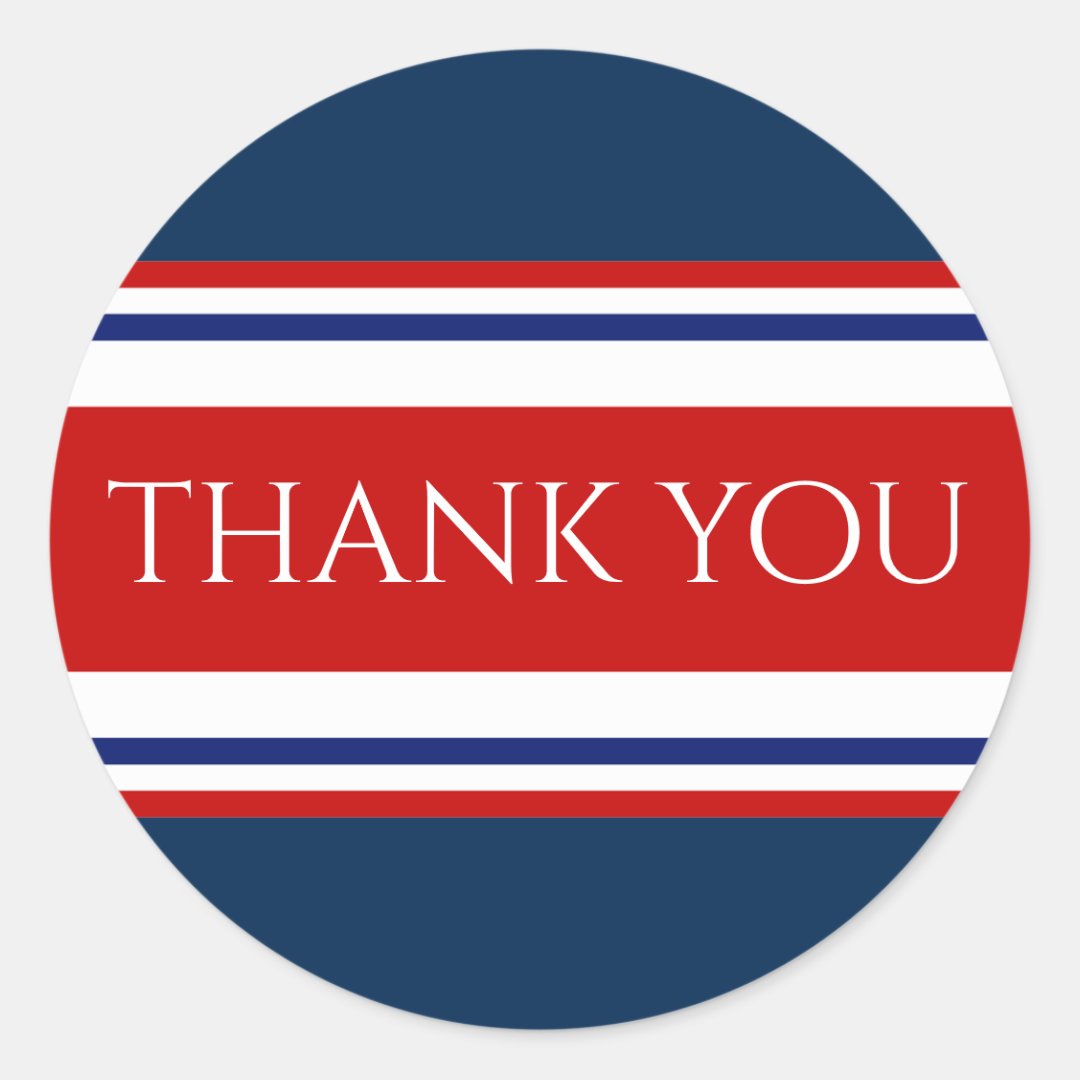 Red White and Blue Thank You Classic Round Sticker | Zazzle