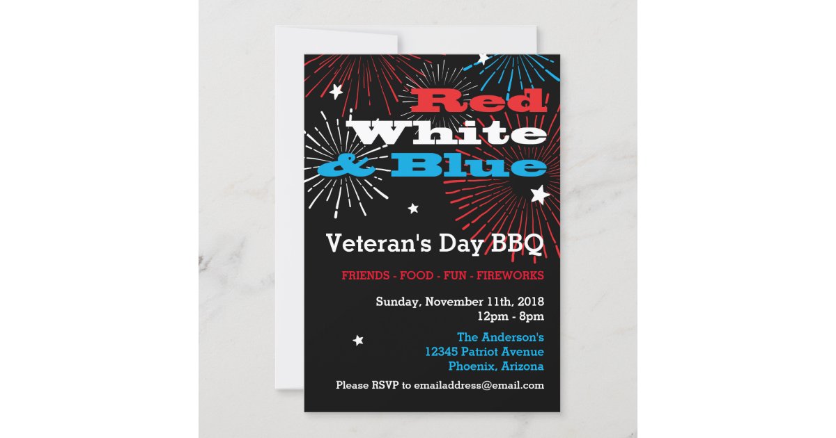 Red White and Blue Veterans Day BBQ Invitation | Zazzle