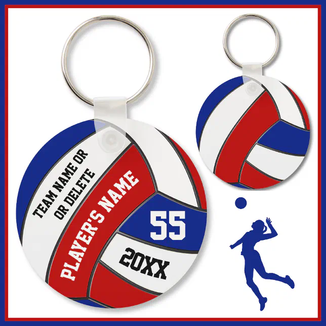 Red White and Blue Volleyball Keychains, Your Text Keychain | Zazzle
