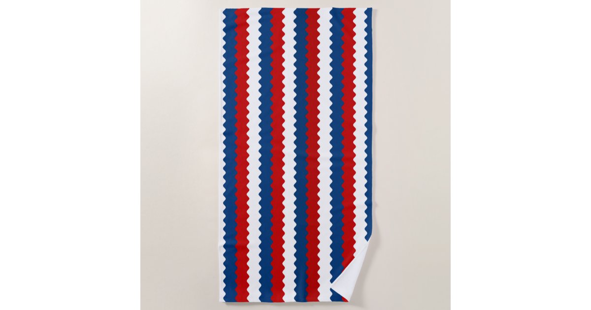 Red, White and Blue Wavy Stripe Beach Towel | Zazzle