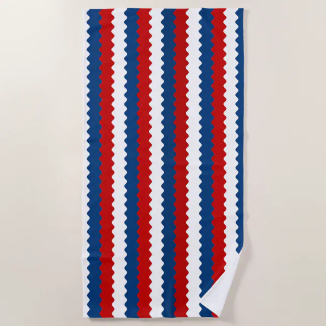 Red, White and Blue Wavy Stripe Beach Towel | Zazzle