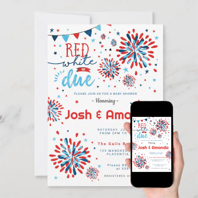 Red white and Due 4th of July Baby Shower Invitation | Zazzle