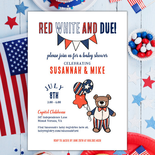 Red, White, and Due | Summer Baby Shower Invitation | Zazzle