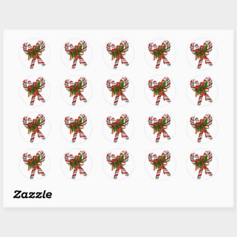 Red White and Green Candy Canes Classic Round Sticker | Zazzle