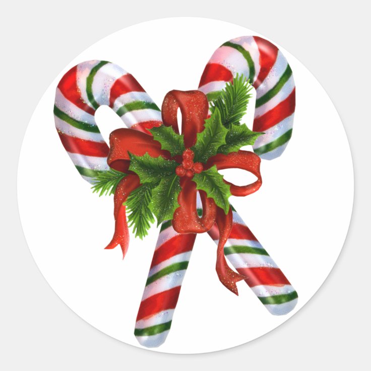 Red White and Green Candy Canes Classic Round Sticker | Zazzle
