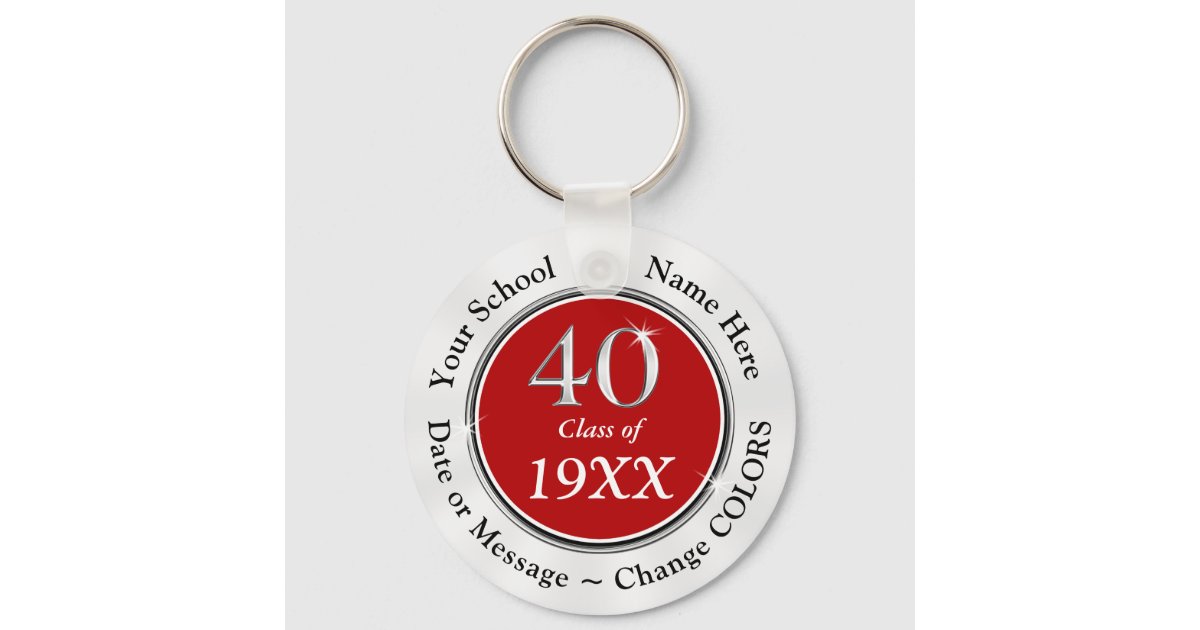Red, White and Silver 40th Class Reunion Favors Keychain | Zazzle