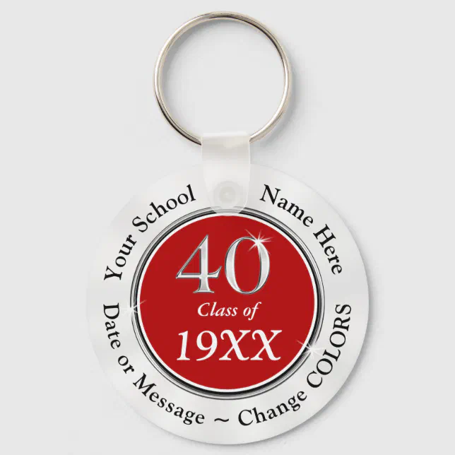 Red, White and Silver 40th Class Reunion Favors Keychain | Zazzle