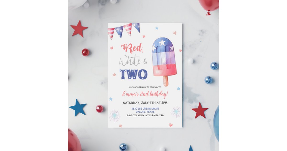 Red White and Two Birthday Invitation | Zazzle