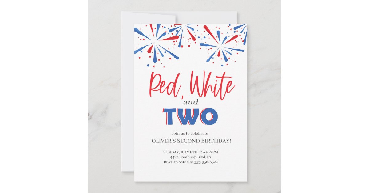 Red White and Two Birthday Invitation | Zazzle