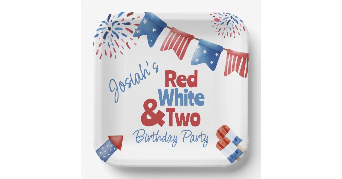 Red White and Two Birthday Party Paper Plates | Zazzle