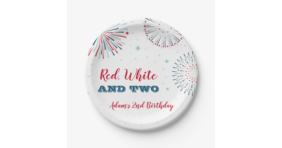 Red, White and Two Birthday Plates | Zazzle