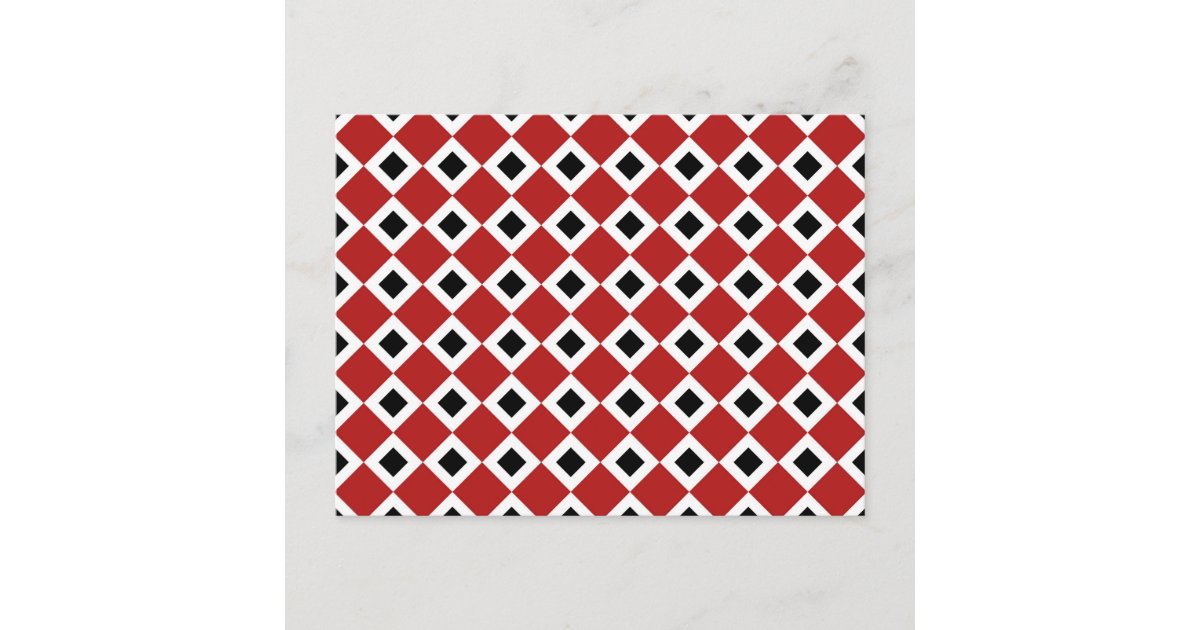 Red, White, Black Diamond Pattern Postcard | Zazzle
