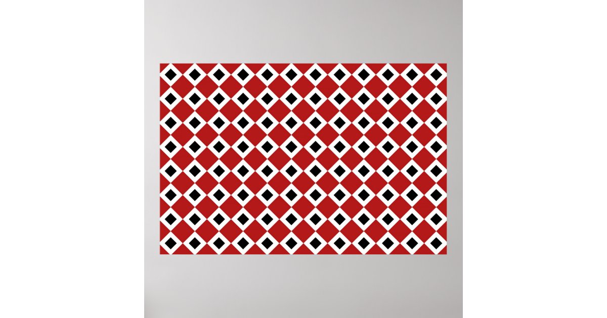 Red, White, Black Diamond Pattern Poster | Zazzle