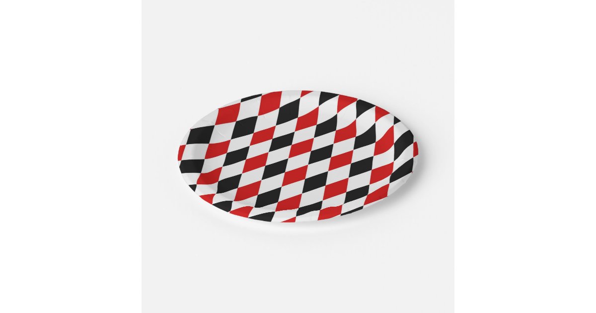 Red White Black Harlequin Diamond Pattern Paper Plates | Zazzle