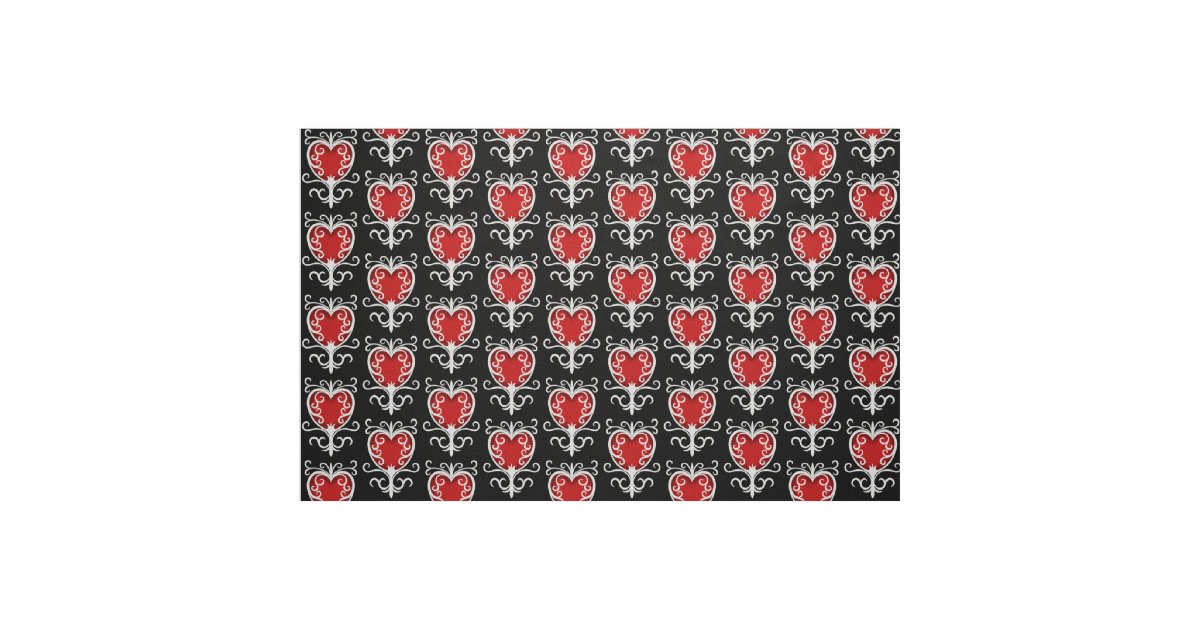 Red white black heart pattern fabric | Zazzle