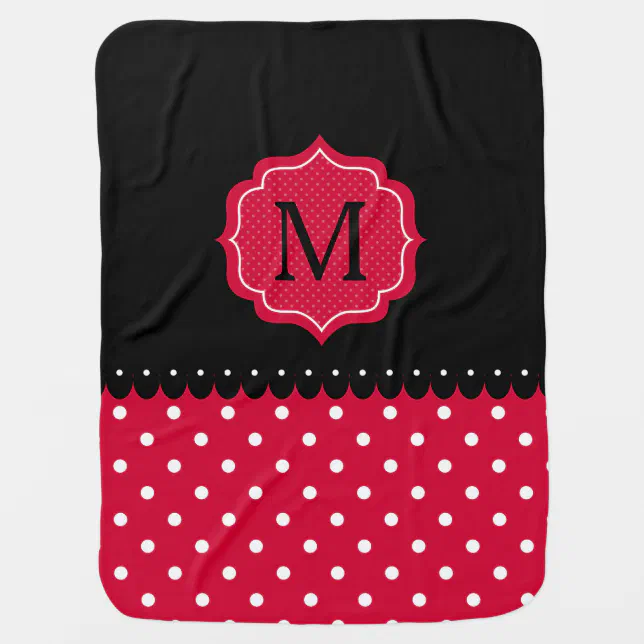 Red White Black Polka Dot Custom Monogram Design Baby Blanket | Zazzle