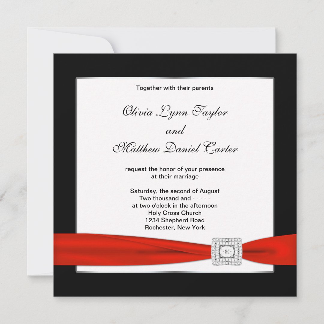 Red White Black Red Black Wedding Invitation | Zazzle
