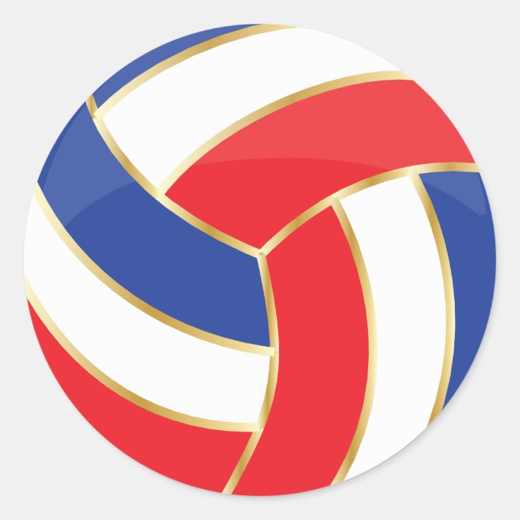 Red, White, Blue and Gold Volleyball Classic Round Sticker | Zazzle