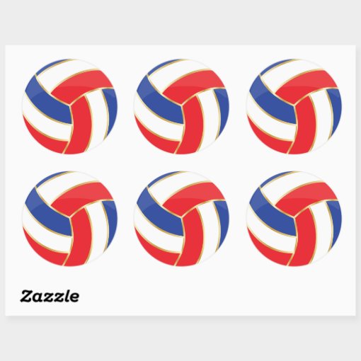 Red, White, Blue and Gold Volleyball Classic Round Sticker | Zazzle