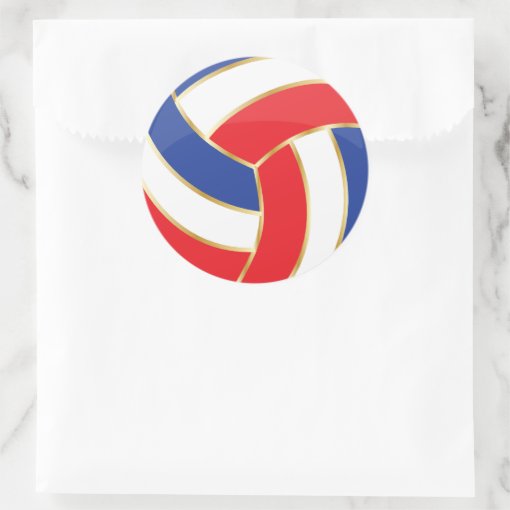 Red, White, Blue and Gold Volleyball Classic Round Sticker | Zazzle