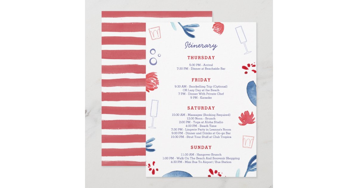 Red White Blue Bachelorette Party Weeknd Itinerary Invitation | Zazzle