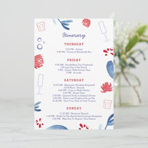 Red White Blue Bachelorette Party Weeknd Itinerary Invitation | Zazzle