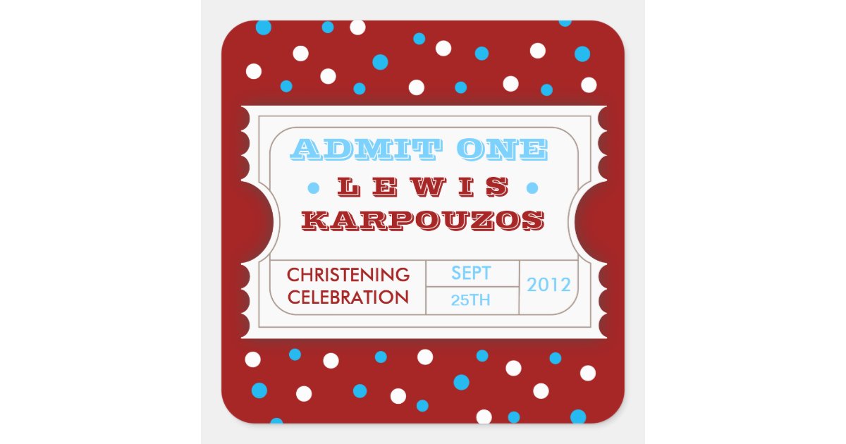Red White Blue Carnival Admit One Favor Sticker | Zazzle