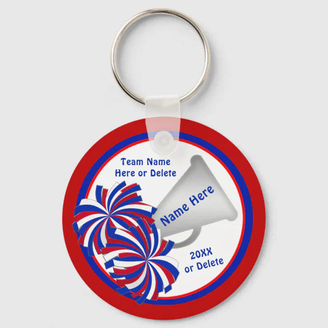 Red White Blue Cheerleading Keychains PERSONALIZED | Zazzle