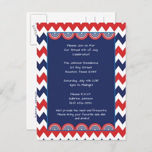 Red White Blue Chevron 4th of July Party Invite | Zazzle