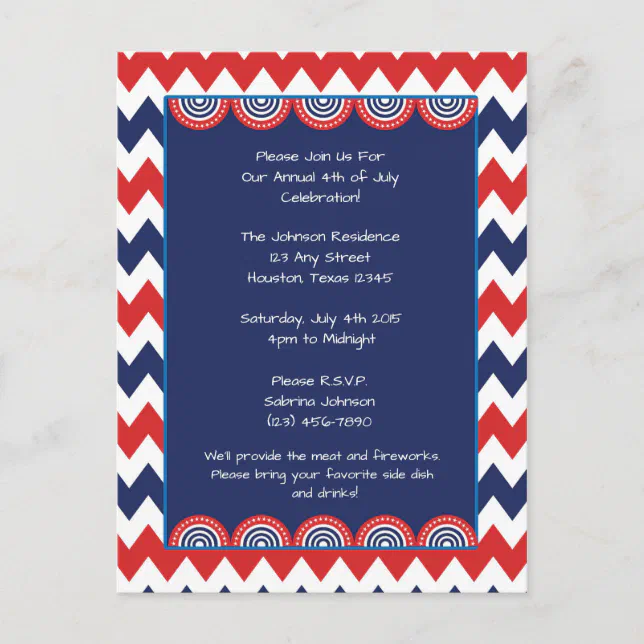 Red White Blue Chevron 4th of July Party Invite | Zazzle