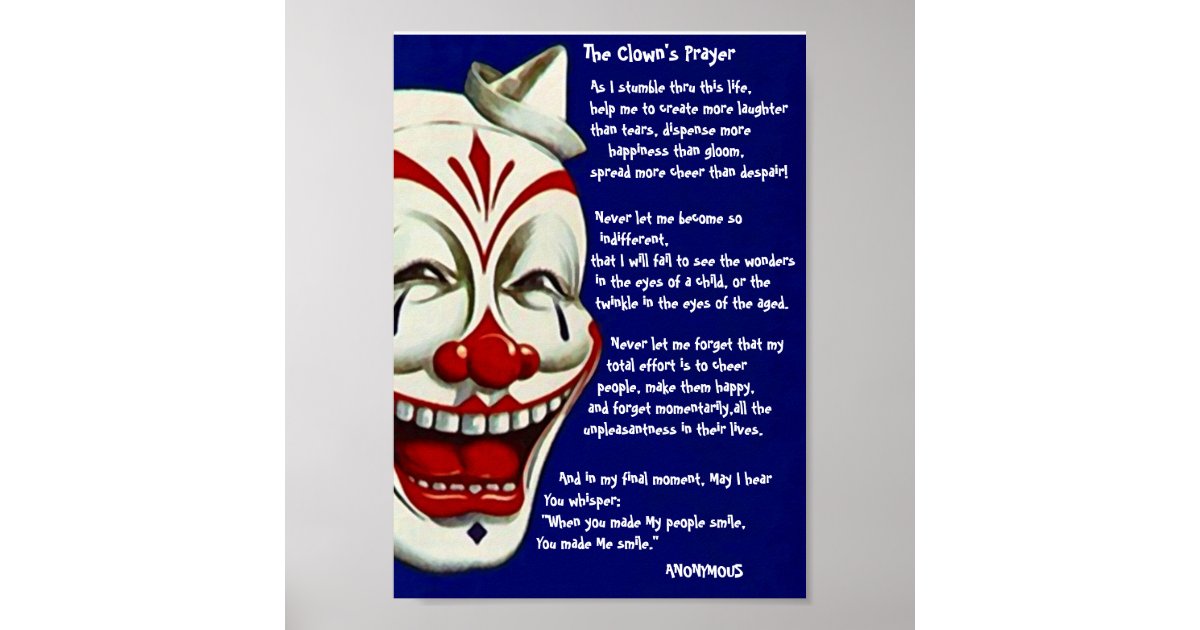 RED, WHITE, & BLUE CLOWN POSTER w/ CLOWN'S PRAYER | Zazzle
