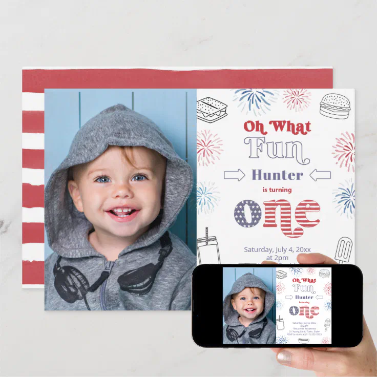 Red White Blue Cookout 1st Birthday Party Picture Invitation | Zazzle