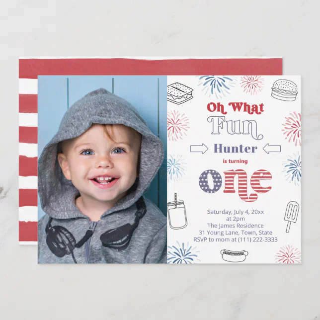 Red White Blue Cookout 1st Birthday Party Picture Invitation | Zazzle